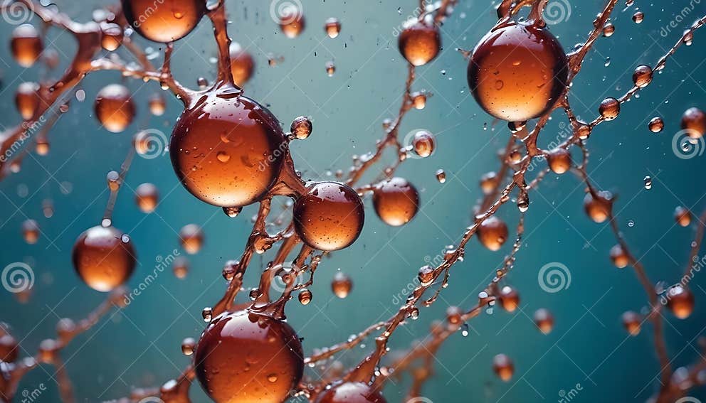 Abstract Image of a Cluster of Brown Water Droplets Suspended in a Web ...