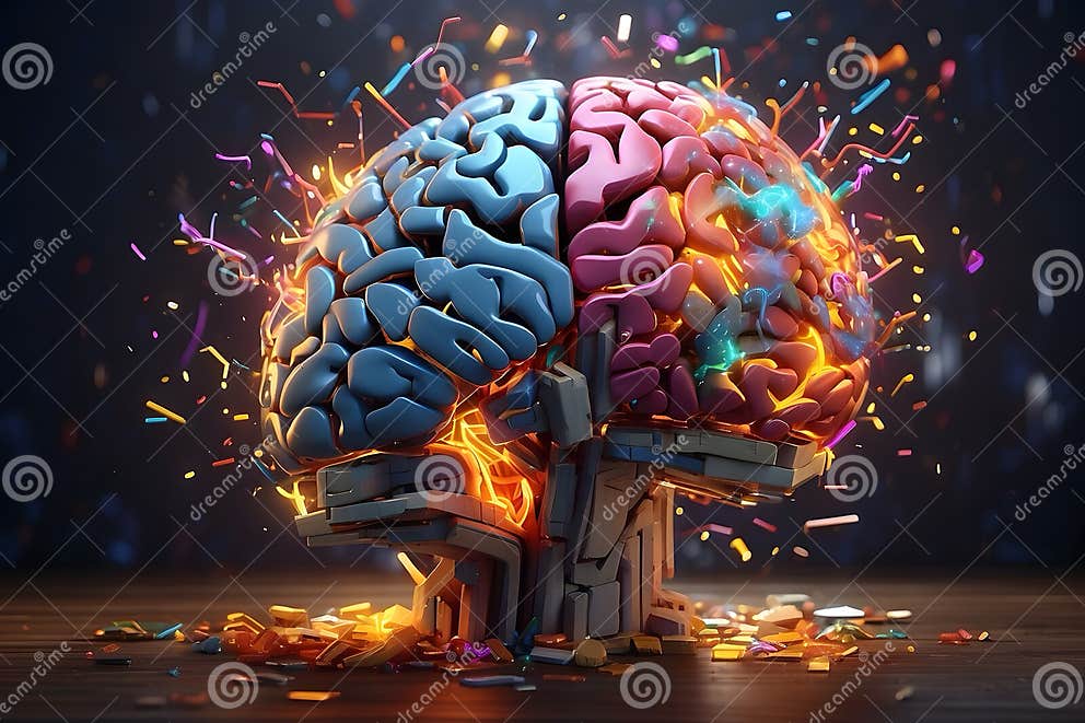 Abstract Image of Concept Art of a Human Brain Exploding with Knowledge ...