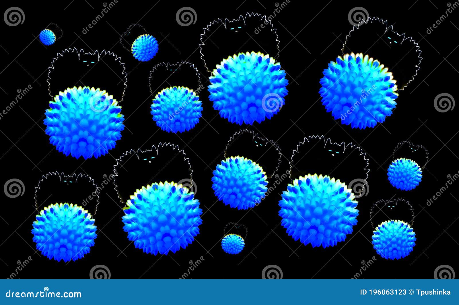 Abstract Image of Coronavirus. a Blue Spiked Balls and Crowns in the ...