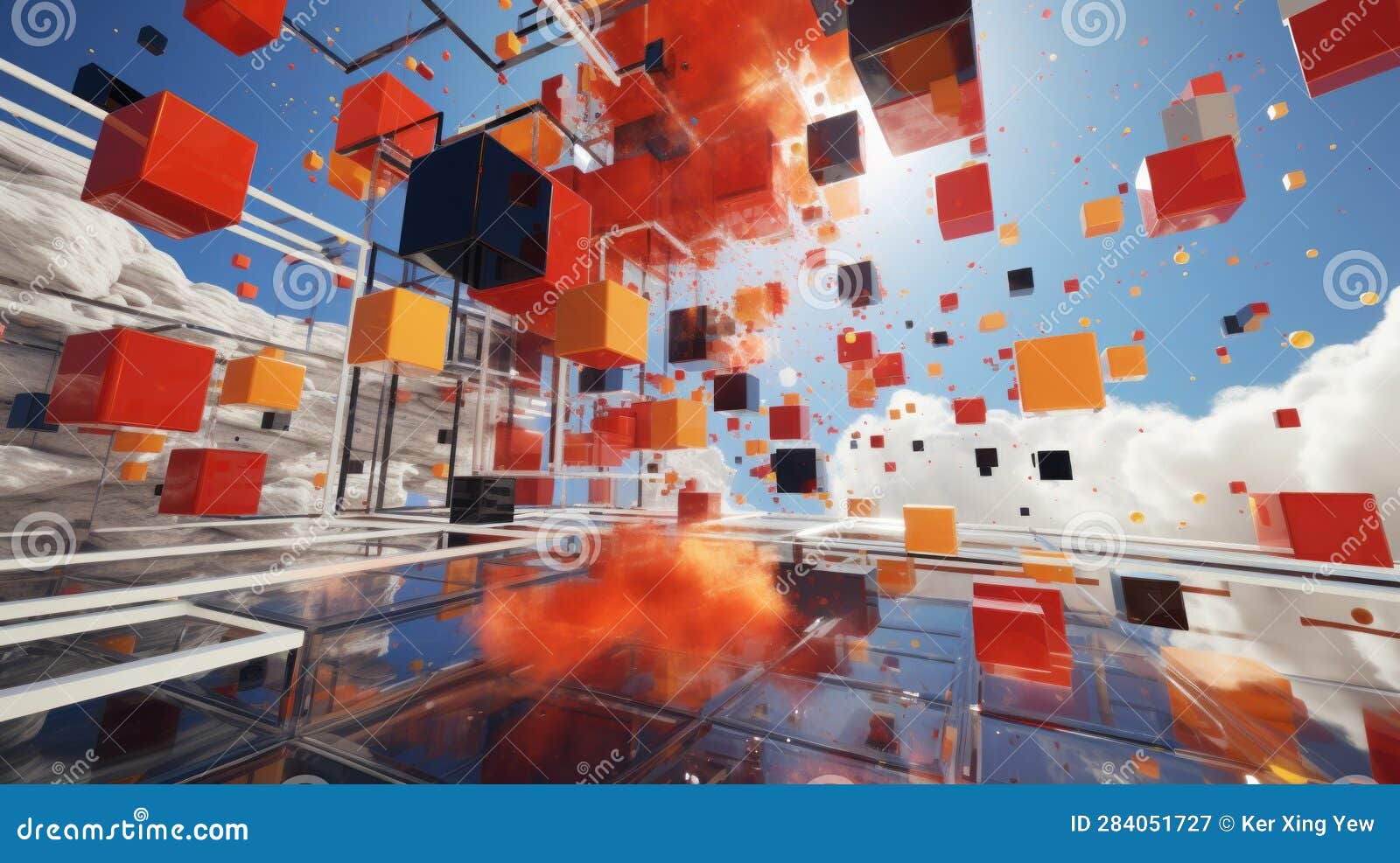 An Abstract Image of Cubes Floating in the Air Stock Illustration ...