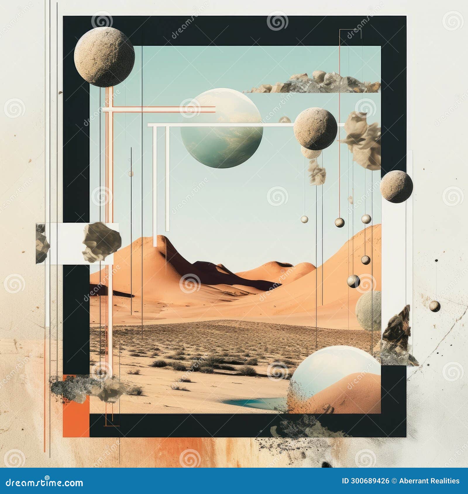 An Abstract Image of a Desert with Planets and Other Objects Stock ...