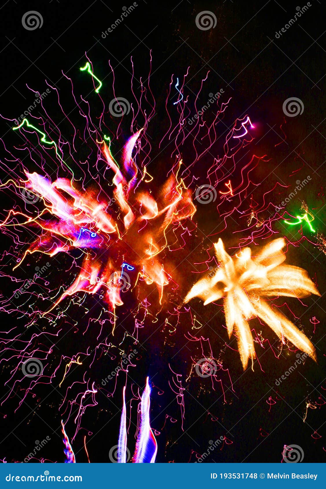 Exploding Fireworks, Digitally Enhanced. Stock Photo - Image of black ...
