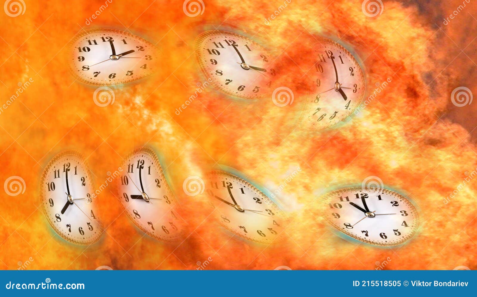 Abstract Image of Distorted Watch Dials that are Engulfed in Flames ...