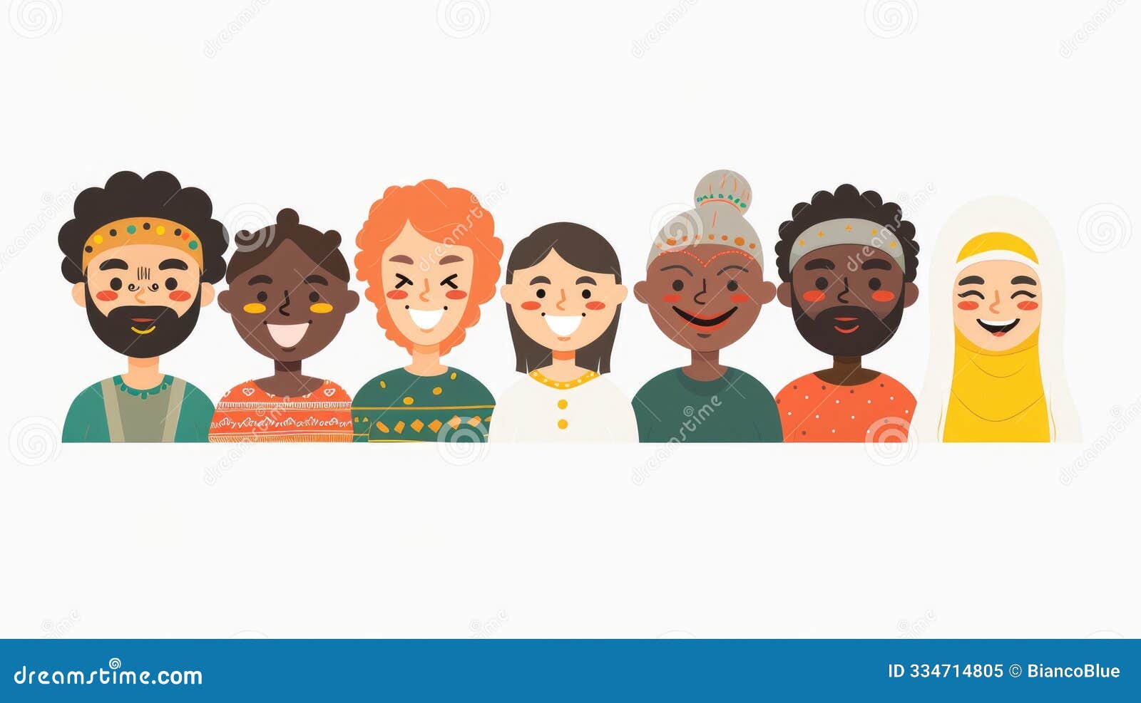 Abstract Image of Diverse Group of Happy People on a Blue Background ...