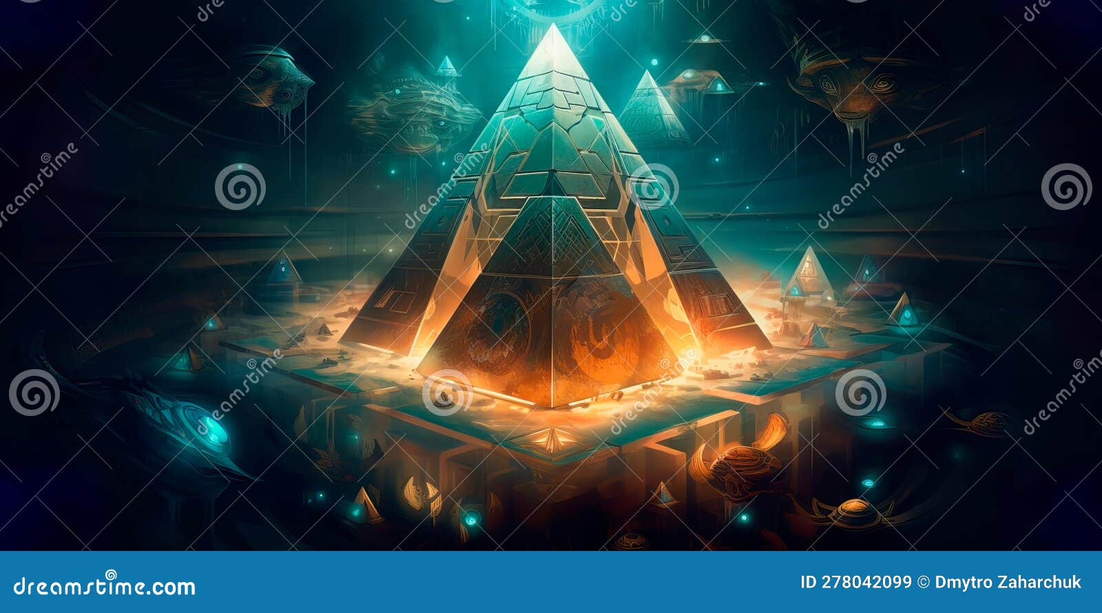 Abstract Image Featuring a Glowing, Multidimensional Pyramid Surrounded ...