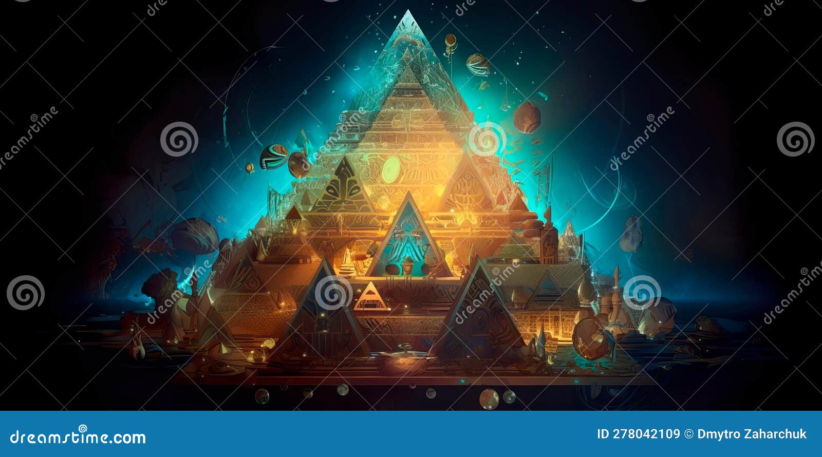 Abstract Image Featuring a Glowing, Multidimensional Pyramid Surrounded ...