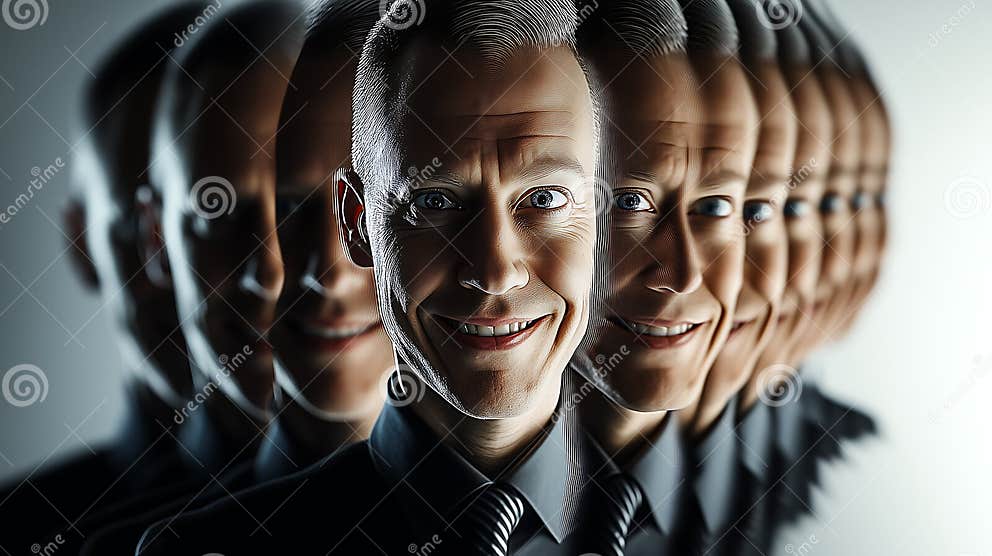 Multiple Distorted Reflections of Smiling Man Symbolizing Narcissism ...