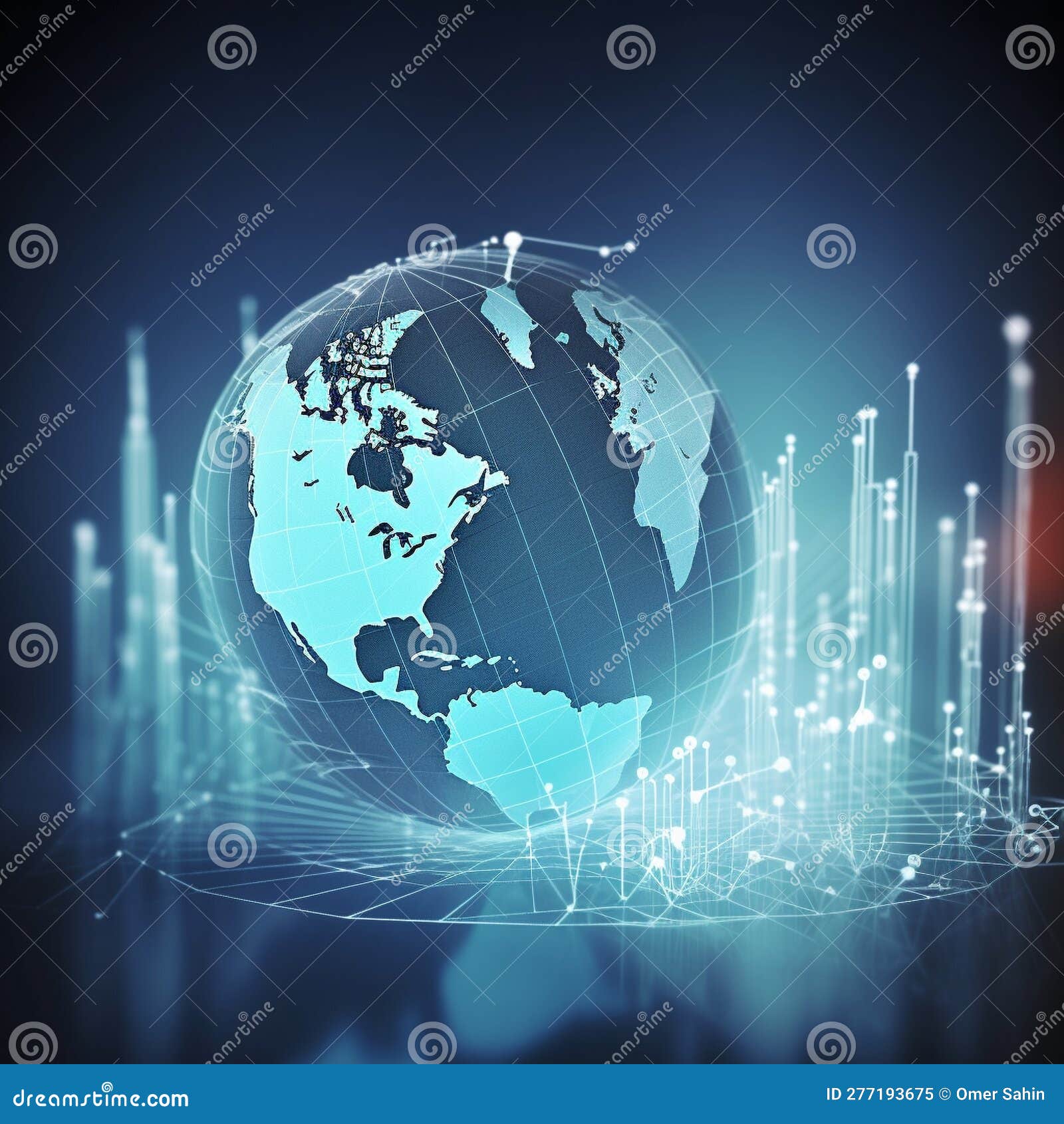 Abstract Image of a Financial Chart with a World Map Globe Superimposed ...