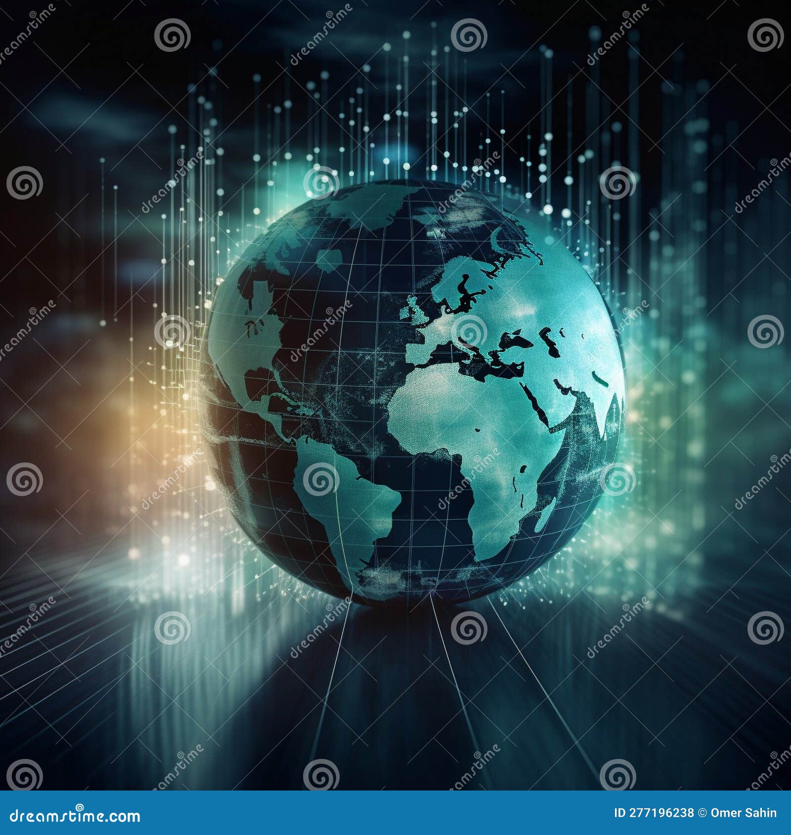 Abstract Image of a Financial Chart with a World Map Globe Superimposed ...