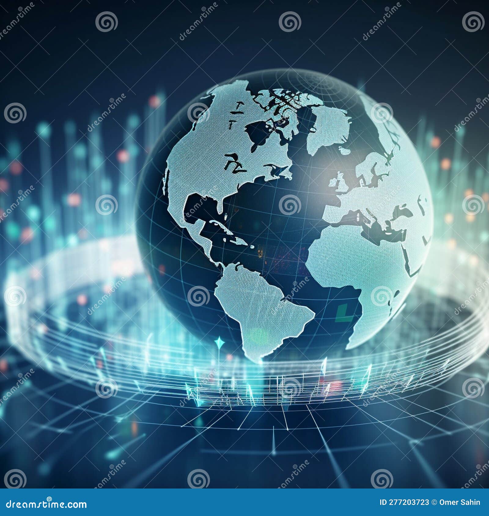Abstract Image of a Financial Chart with a World Map Globe Superimposed ...