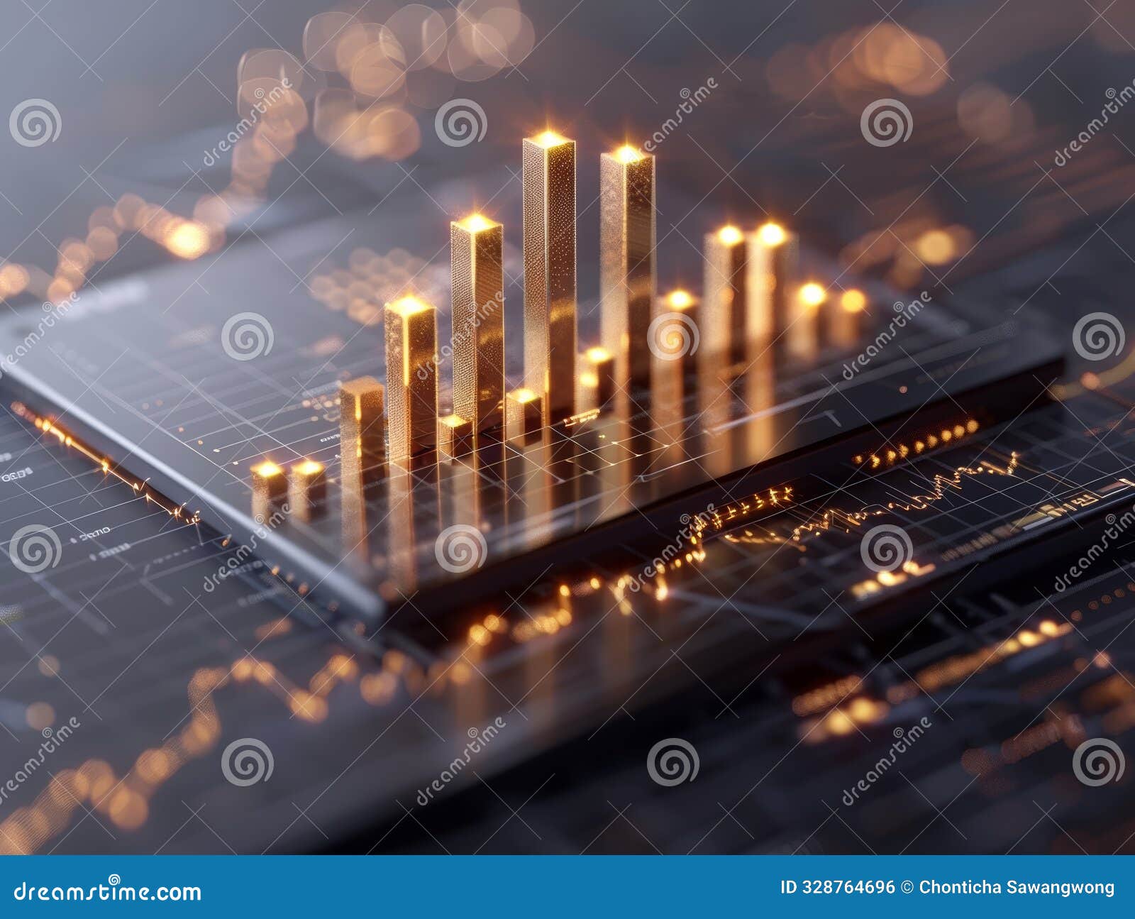 Abstract Image of a Glowing Bar Graph on a Circuit Board, Symbolizing ...