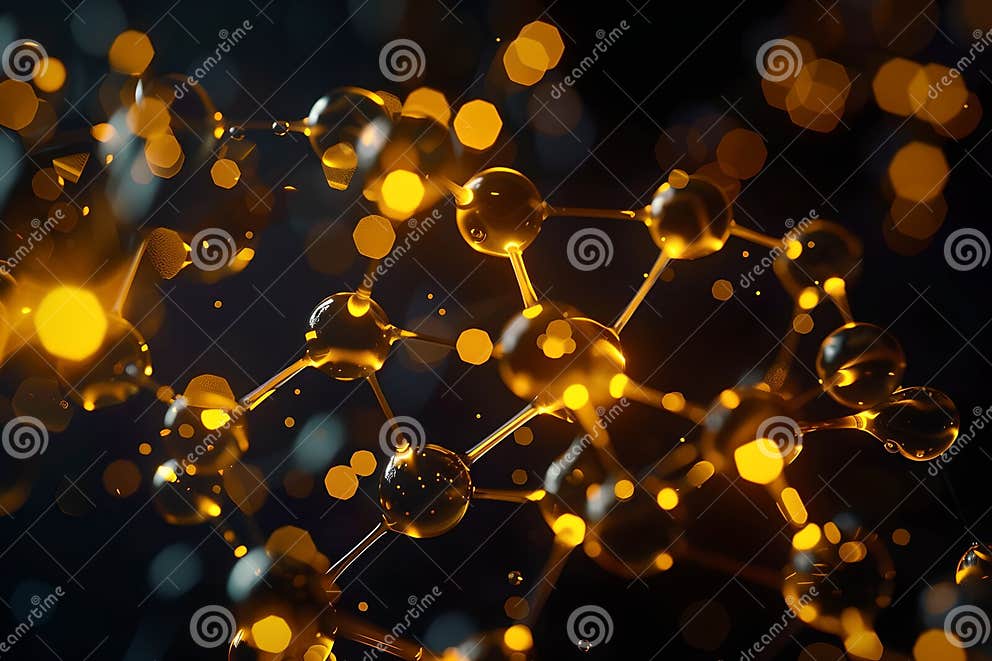 Abstract Image of Glowing Molecular Structure with Golden Lights ...