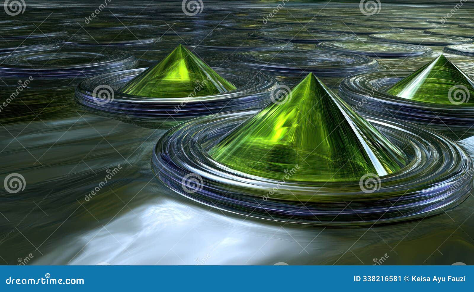 Abstract Image of Green Pyramids on a Rippling Surface, Creating a ...