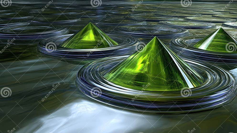 Abstract Image of Green Pyramids on a Rippling Surface, Creating a ...