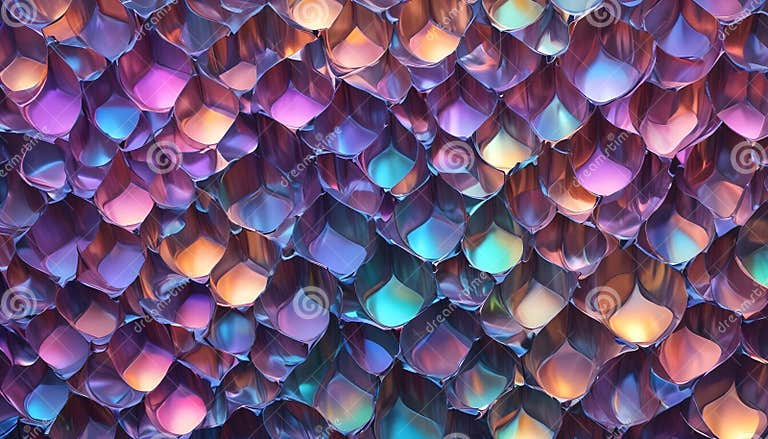 Abstract Image of a Grid of Metallic Scales in Iridescent Hues. the ...
