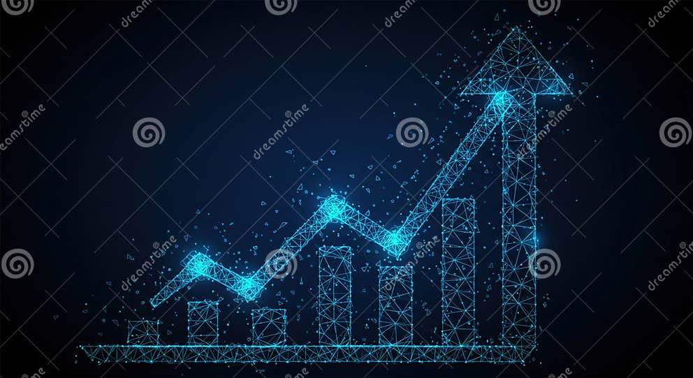 Abstract Image of a Growth Chart in Glowing Blue. Low Polygon, Particle ...