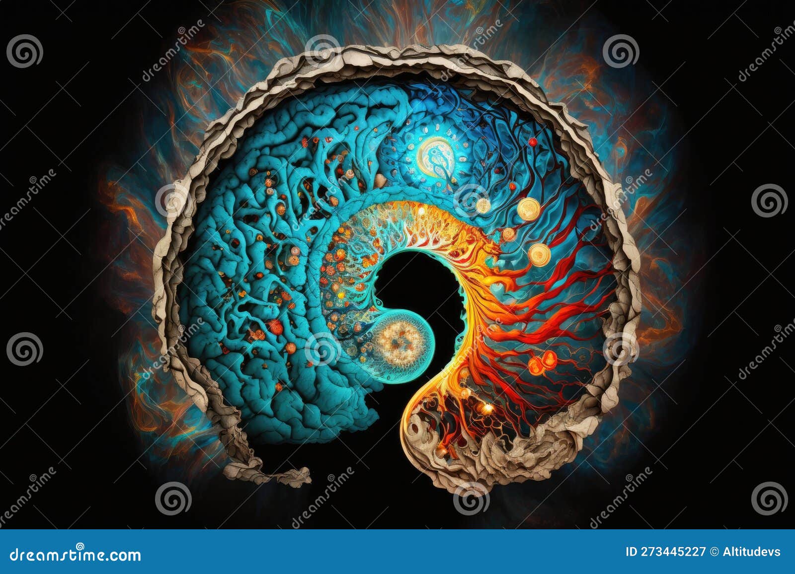 Abstract Image of Human Brain in Form of Circle Worshiping Art of Brain ...
