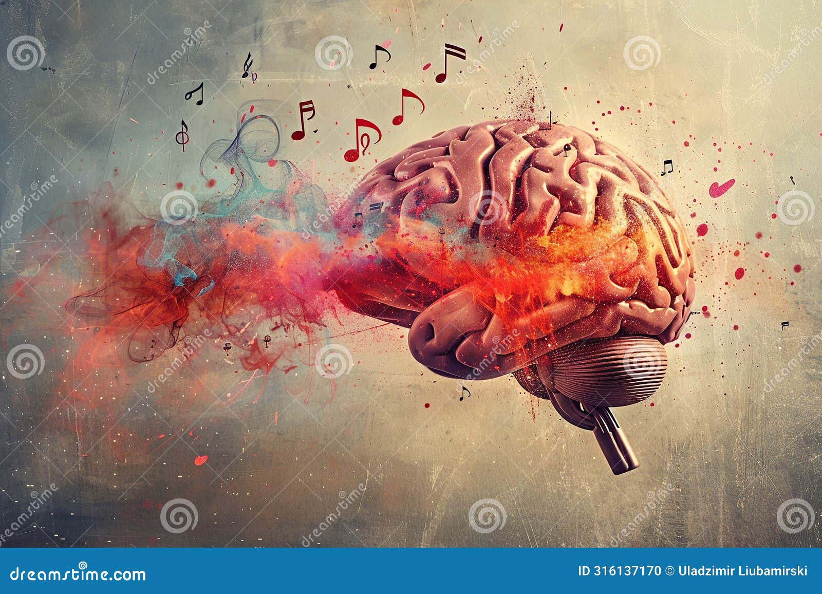 Abstract Image of a Human Brain and Musical Notes. the Influence of ...