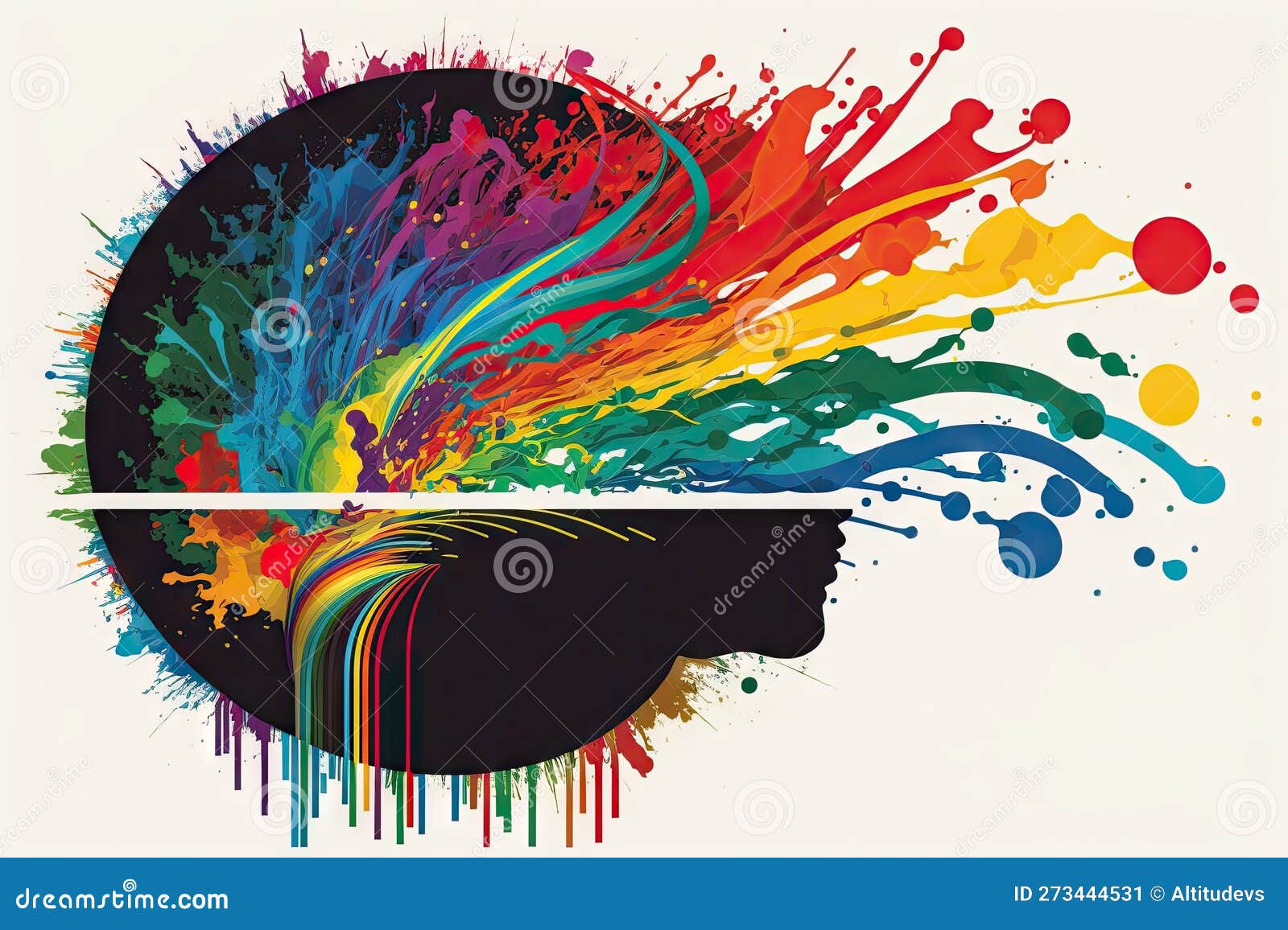 Abstract Image of Human Brain with Rainbow Brush Strokes in Circle ...