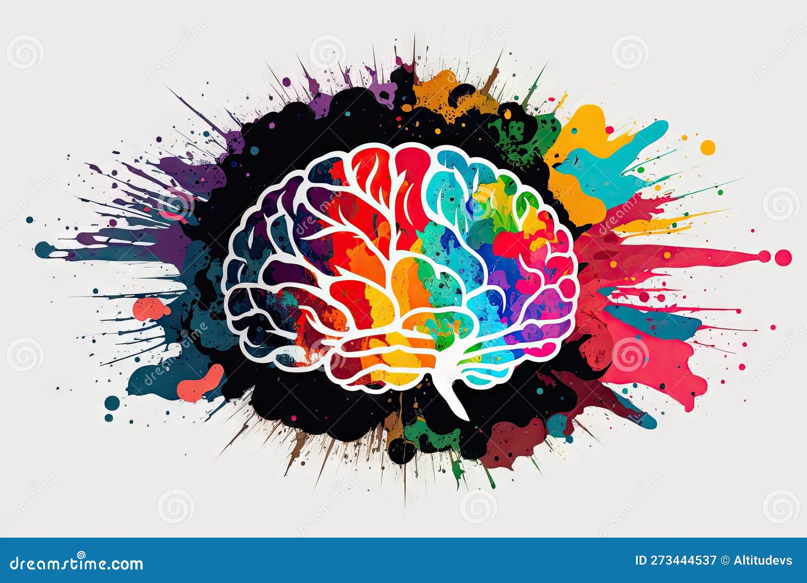 Abstract Image of Human Brain with Rainbow Brush Strokes in Circle ...