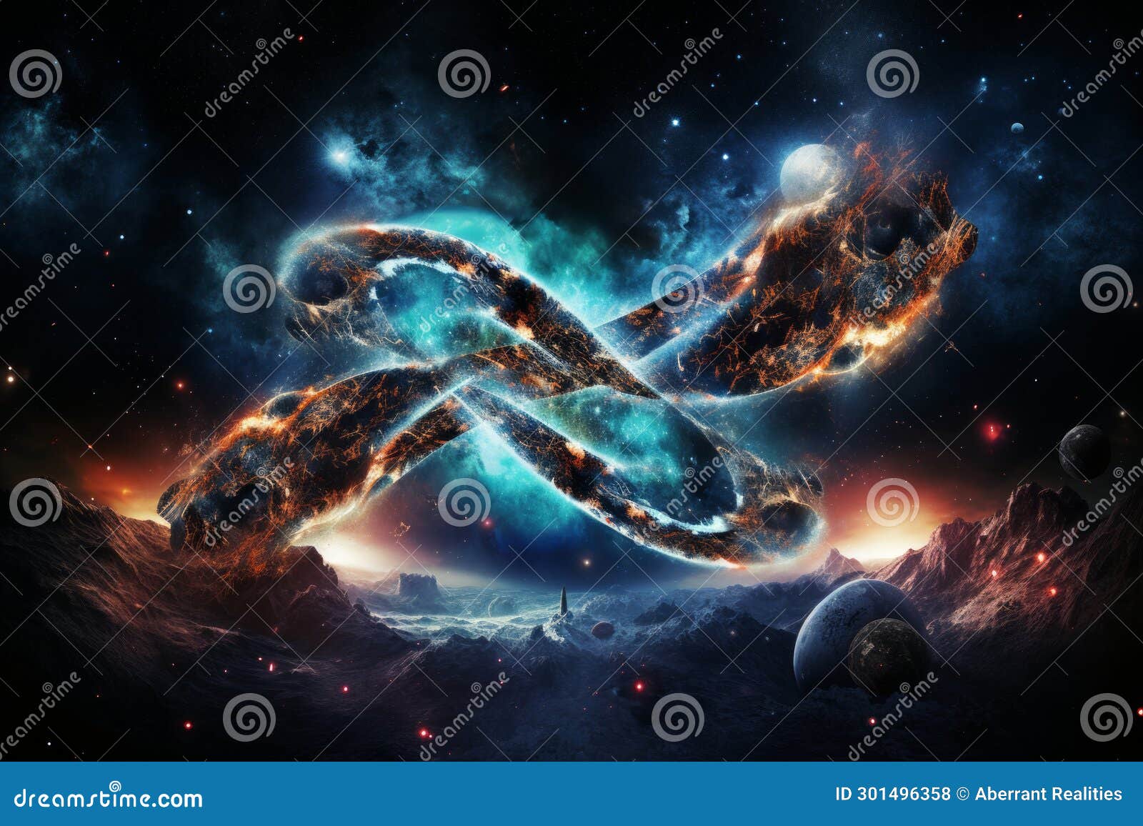 An Abstract Image of an Infinity Symbol with a Planet in the Background ...