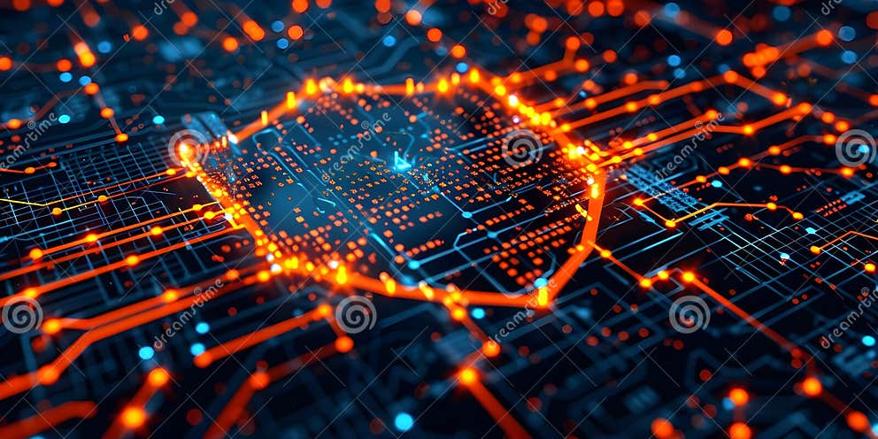 Abstract Image of Interconnected Digital Circuits Forming a Cyber ...