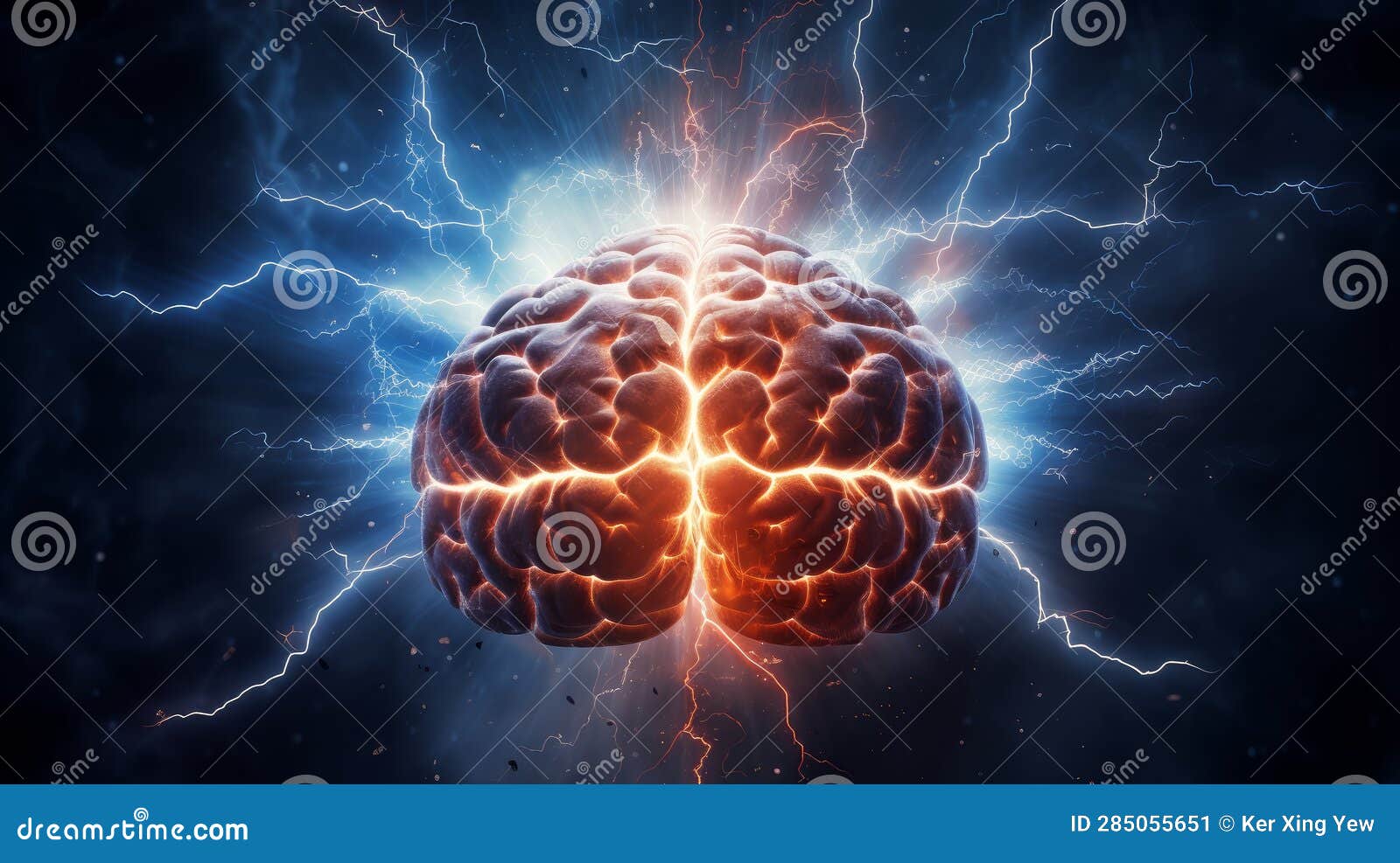 Abstract Image of Lightning Bolts Striking a Brain Stock Illustration ...