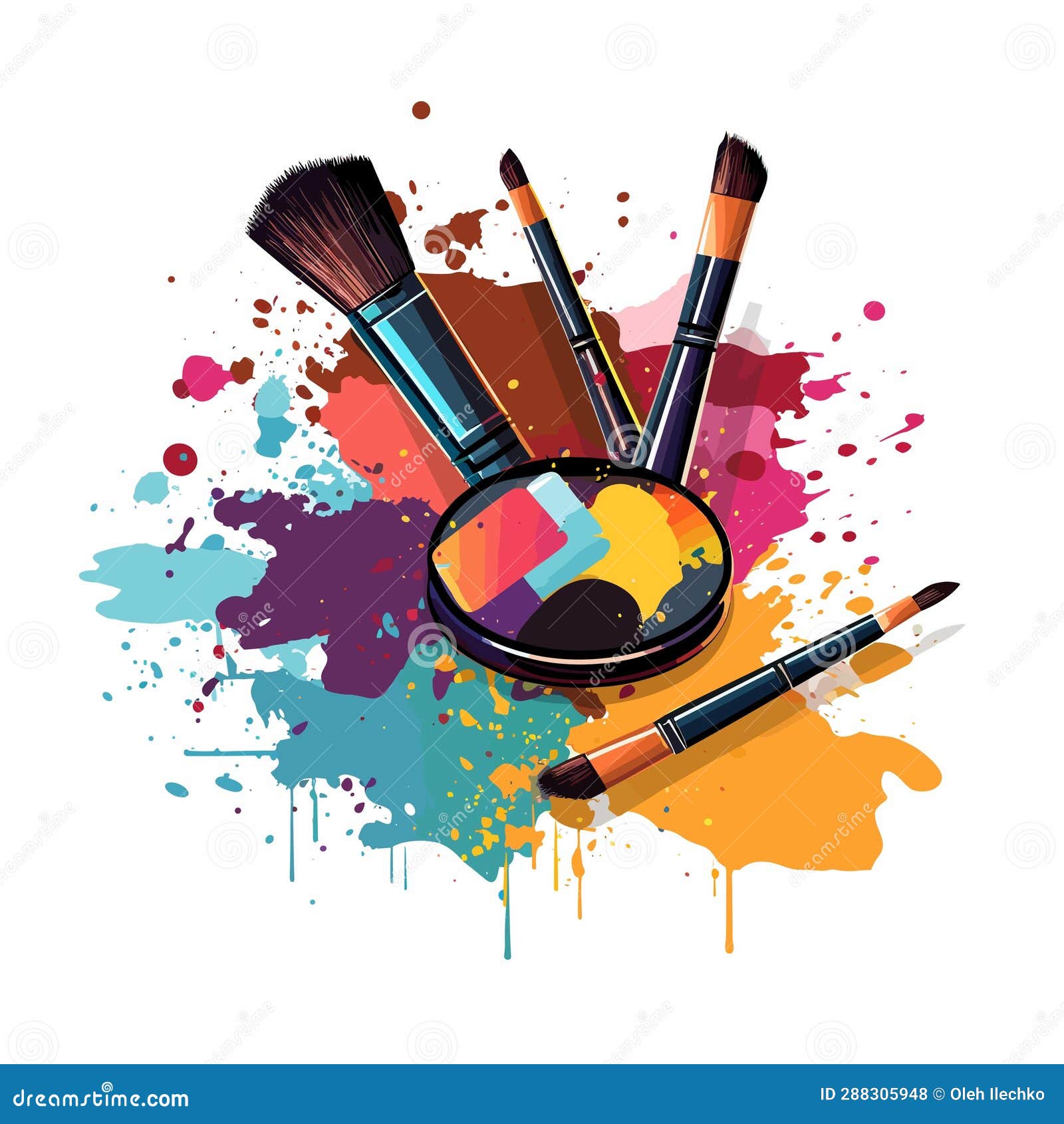Abstract Image of Make Up Brush Kit with Smashed Isolated Illustration ...