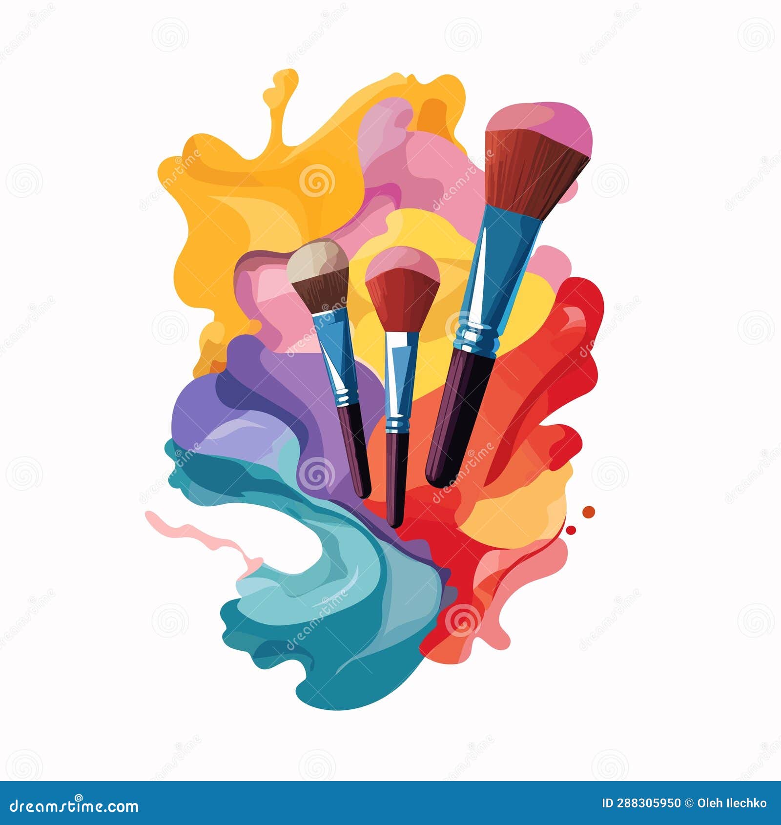 Abstract Image of Make Up Brush Kit with Smashed Isolated Illustration ...