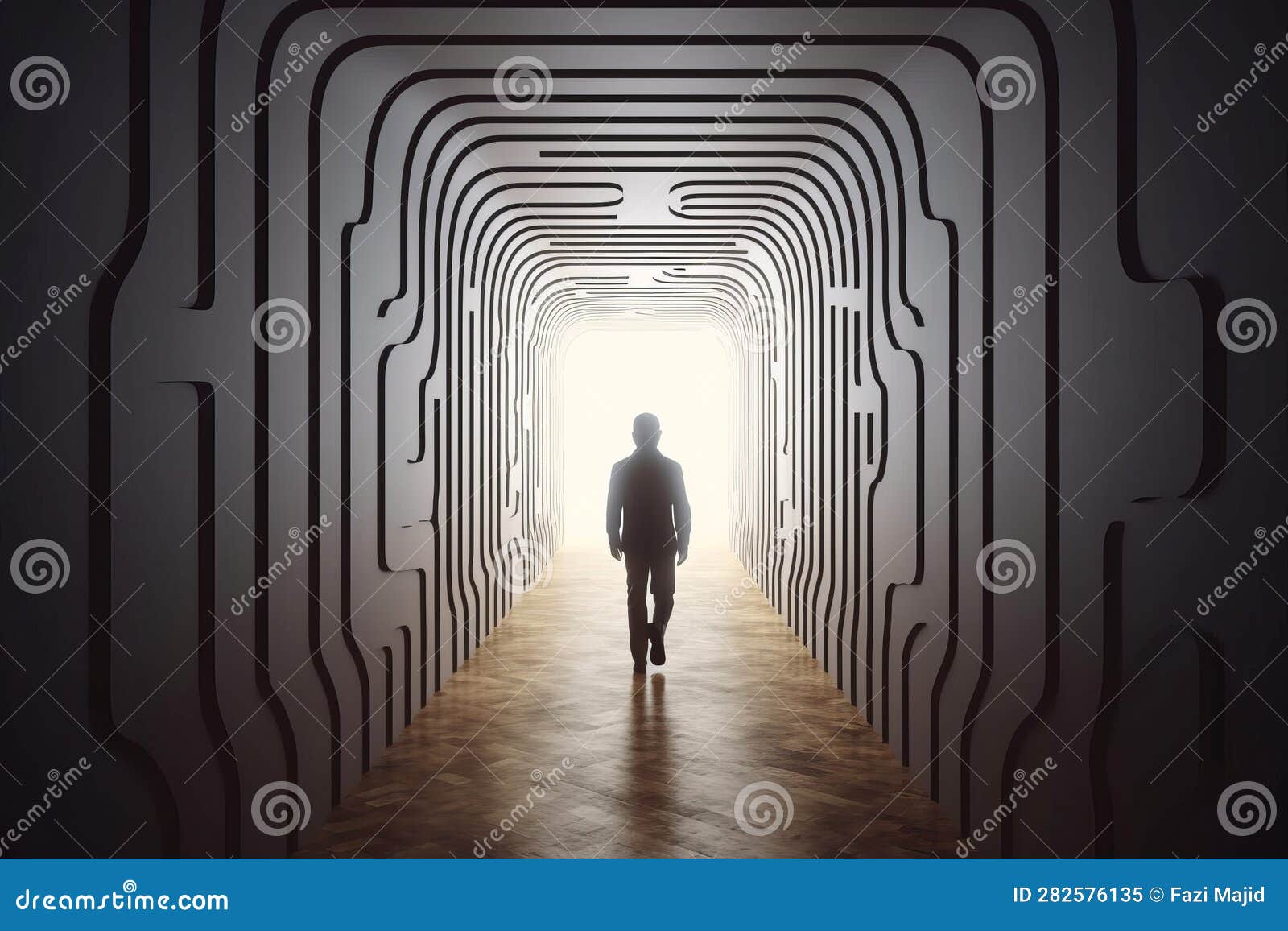 Abstract Image of Male Walking through Head Outline Corridor. Thinking ...