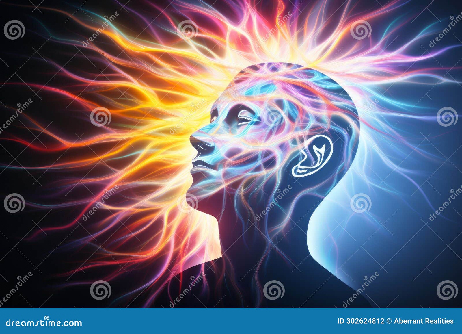 An Abstract Image of a Mans Head with a Glowing Light Coming Out of it ...