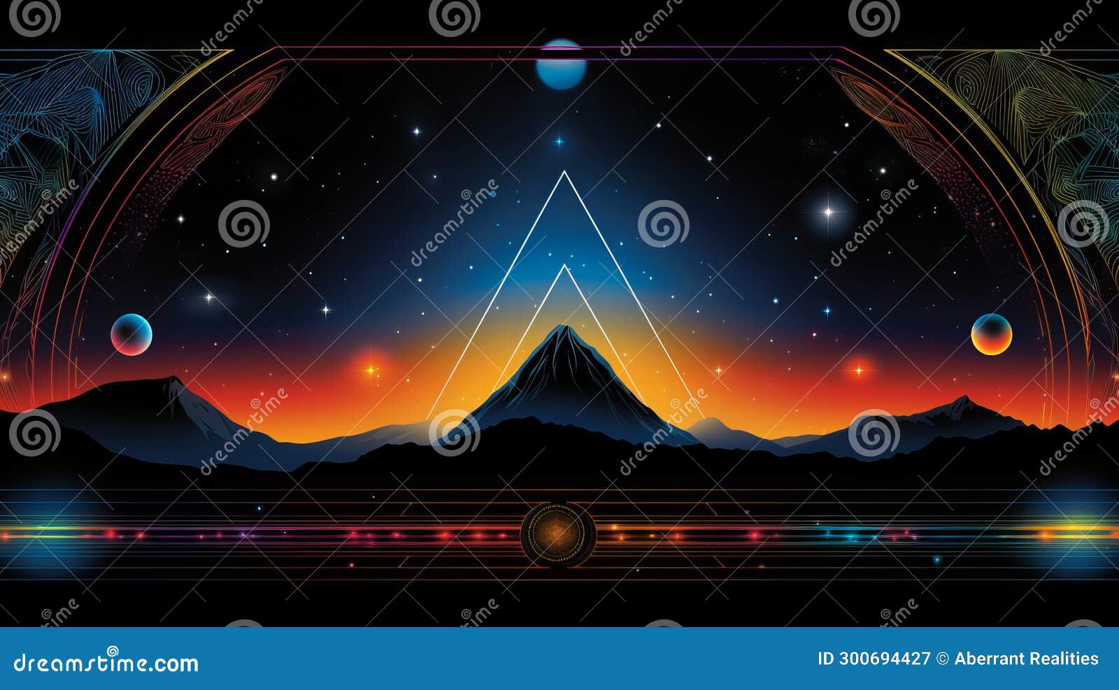An Abstract Image of a Mountain and Stars in the Sky Stock Illustration ...