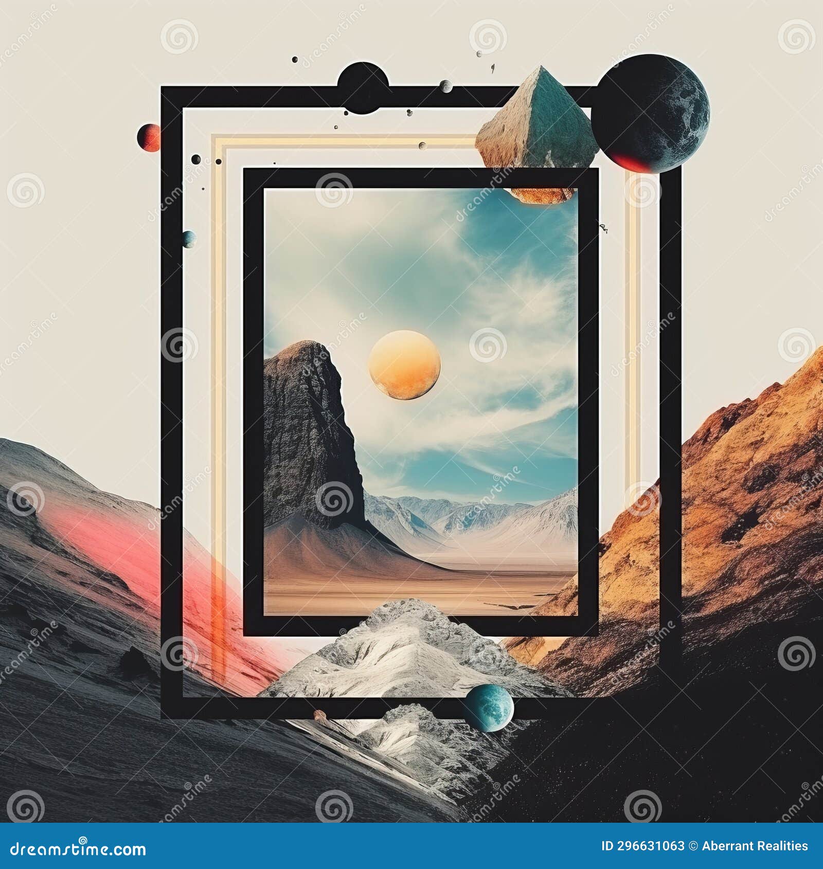 An Abstract Image of Mountains and a Planet in a Frame Stock ...