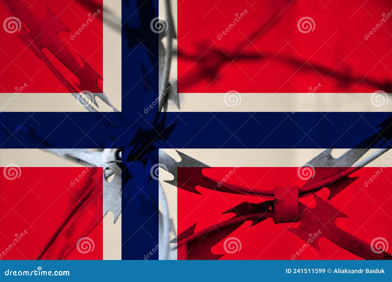 Abstract Image of the National Flag of Norway with Twisted Barbed Wire ...
