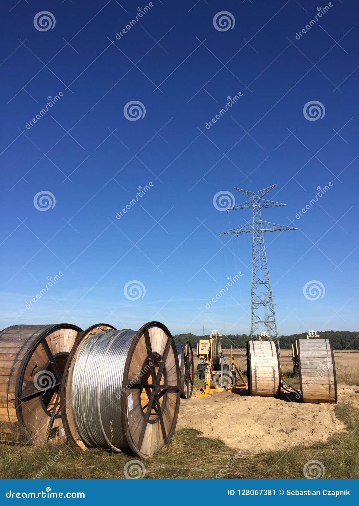 Power Lines Installation, New Line Being Constructed Stock Image ...