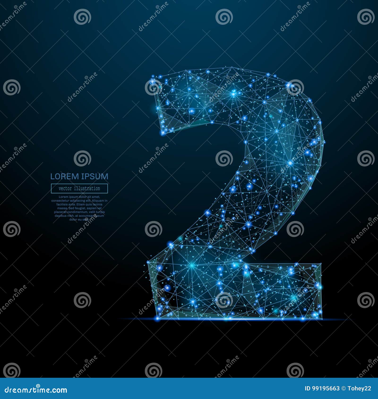 Number two low poly blue stock vector. Illustration of mesh - 99195663
