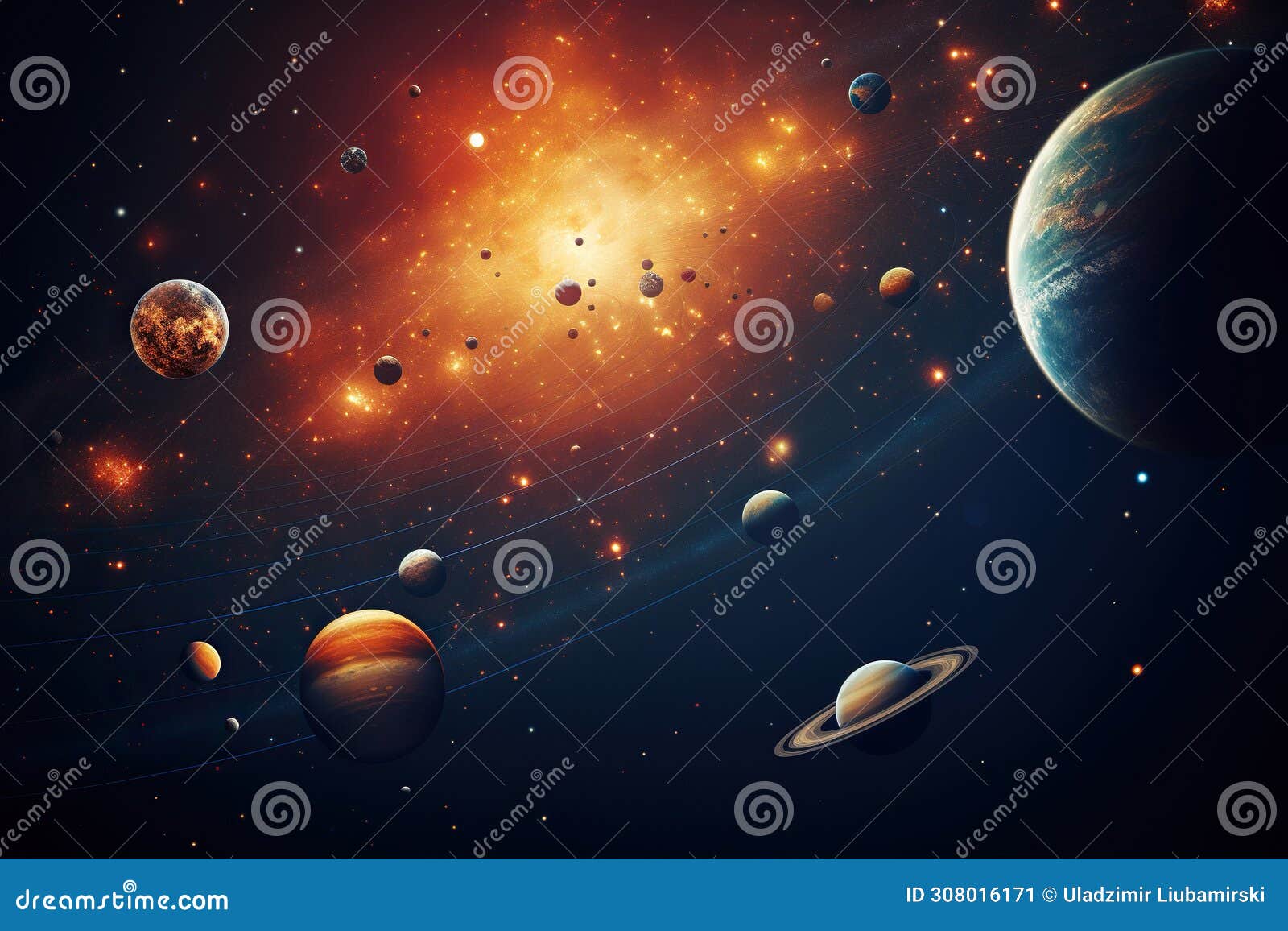 Abstract Image of the Planets of the Solar System in Space. Generated ...