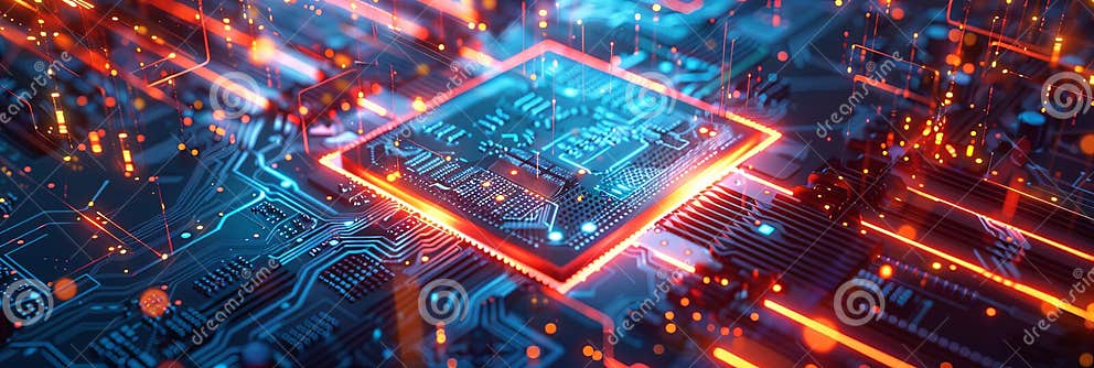 An Abstract Image of a Powerful Microprocessor or Chip on a Motherboard ...