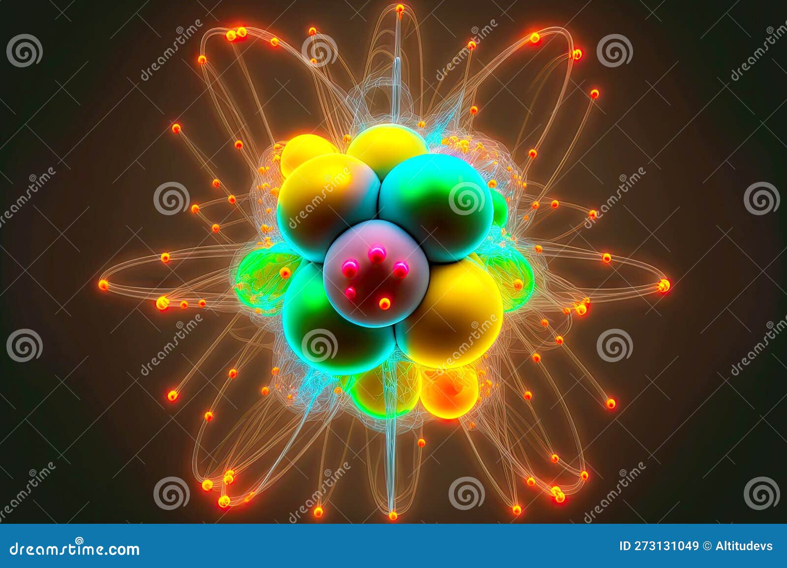 Abstract Image of Protons and Neutrons on Atom Orbit Stock Illustration ...