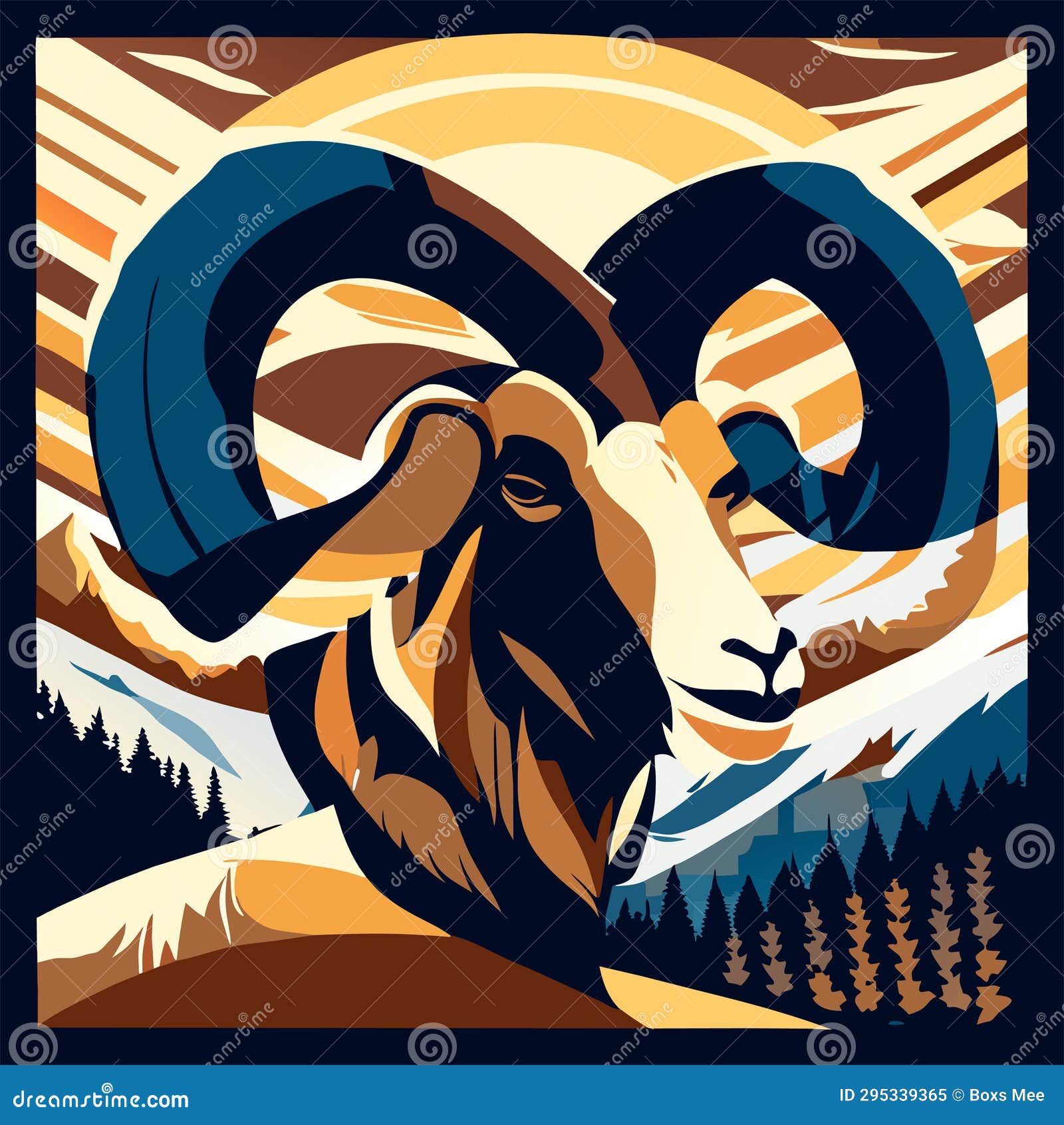 The Abstract Image of a Ram in the Mountains. Vector Illustration Stock ...