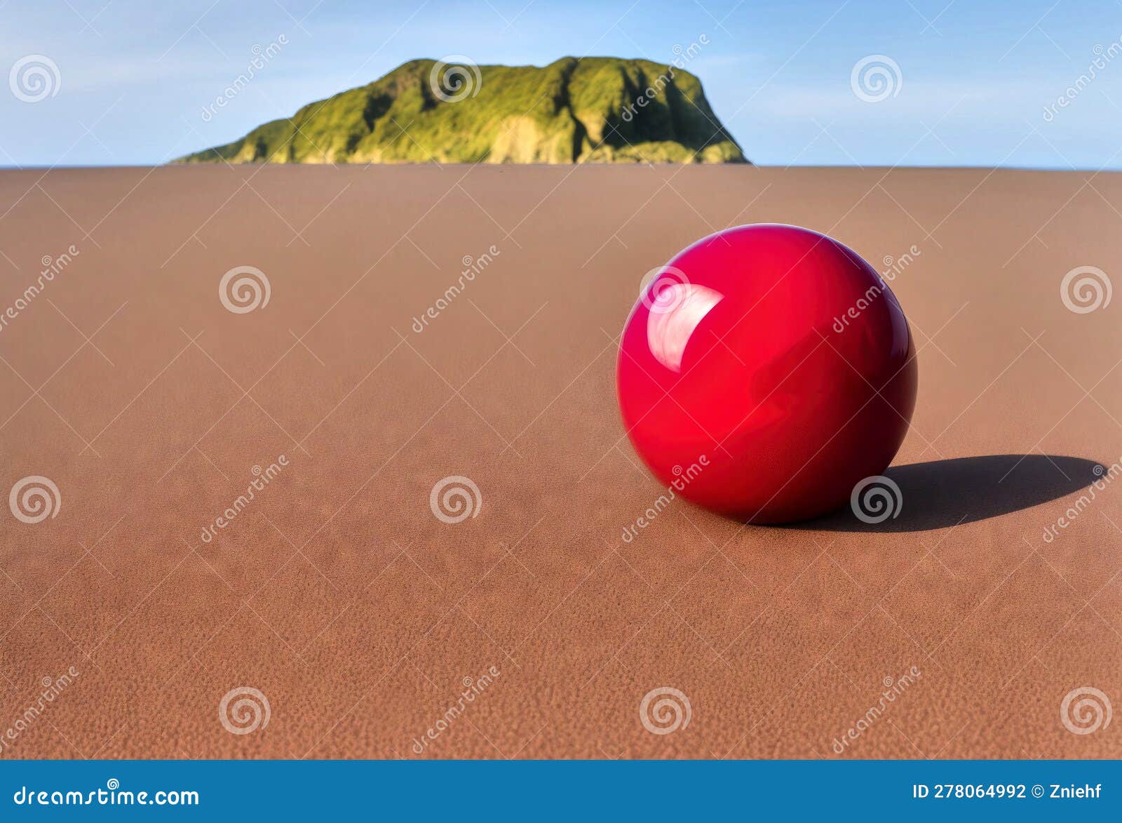 Abstract Image of a Red Perfect Shiny Sphere on a Monotonous Sandy ...