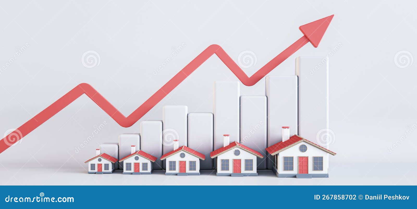 Abstract Image of Rising House Prices on Light Backdrop with Red Arrow ...
