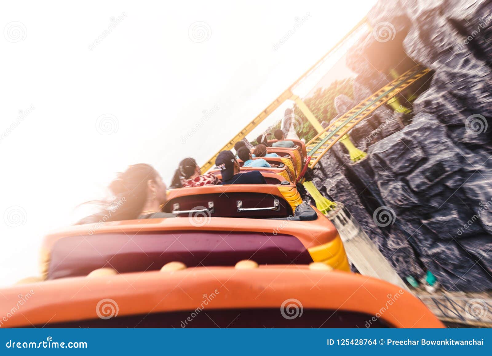 The Abstract Image of the Roller Coaster Running on the Rail in ...