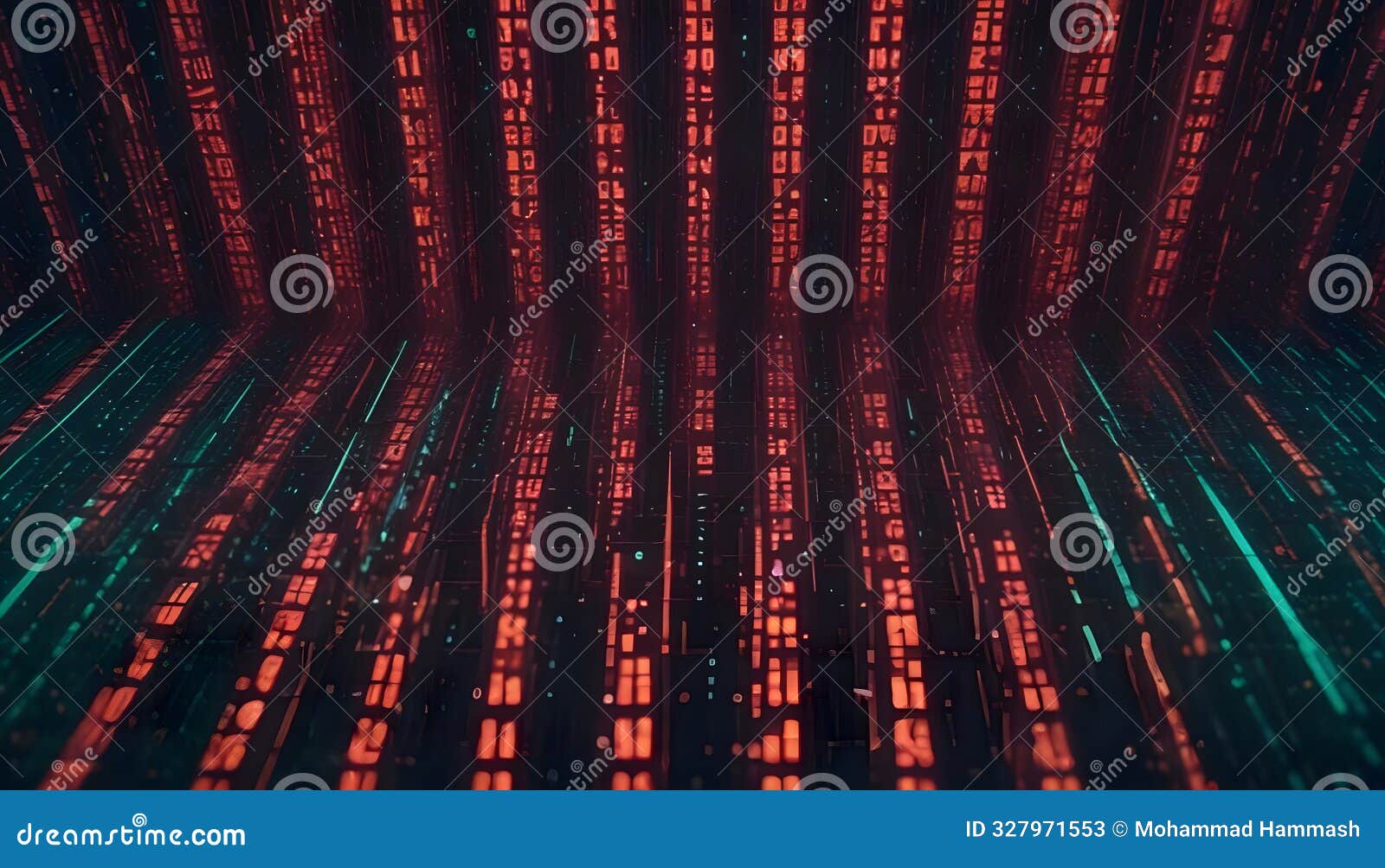 Abstract Image of Rows of Glowing Red Lines and Numbers, Resembling a ...