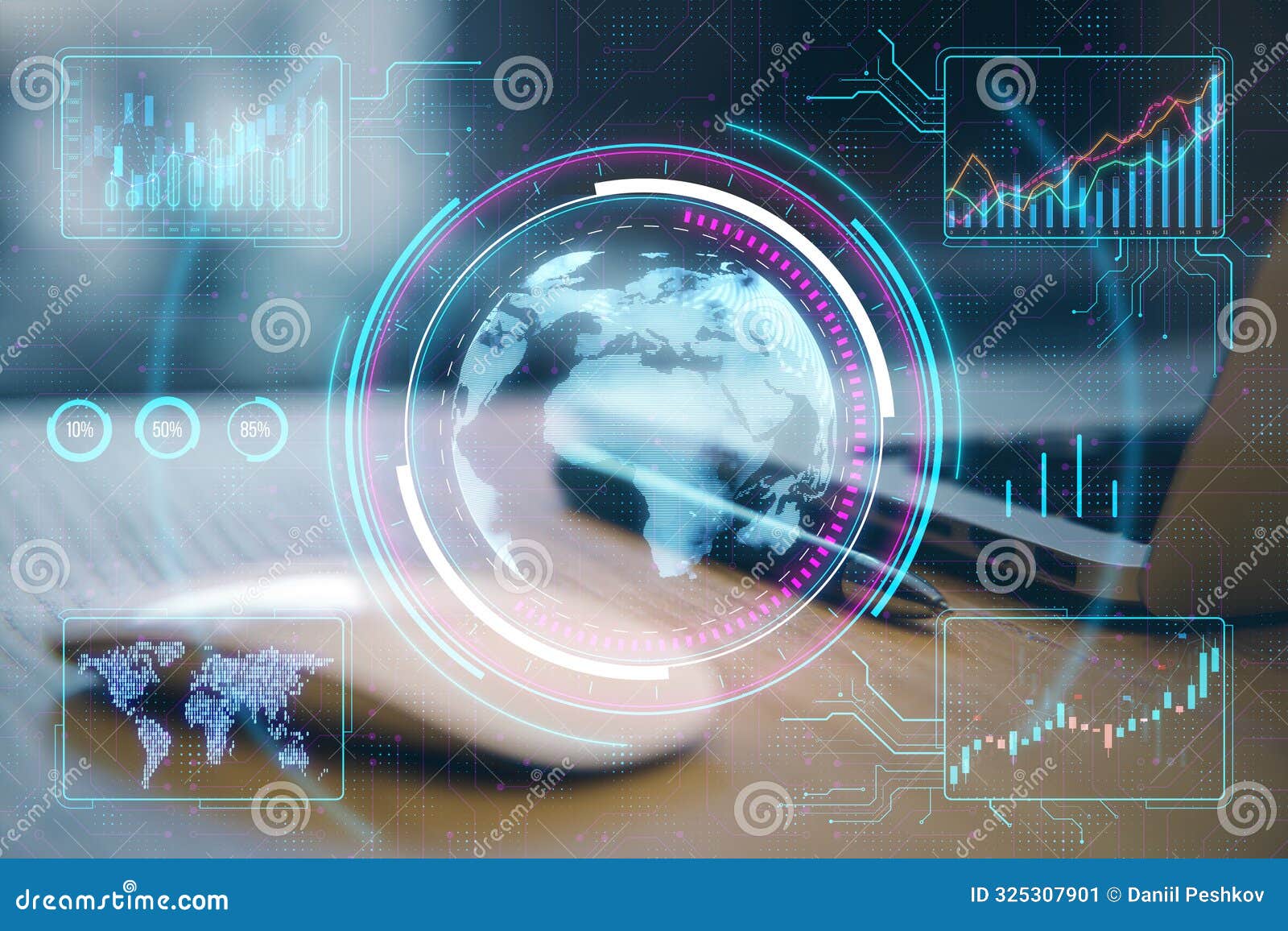 An Abstract Image Showing Futuristic Data Analytics with Graphs, Charts ...