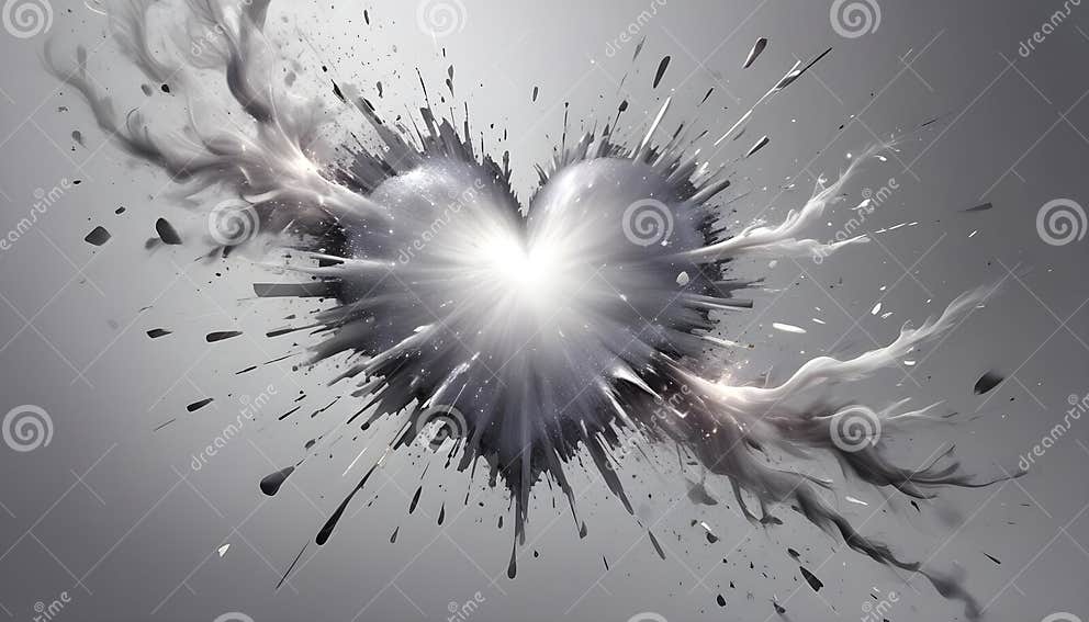 Abstract Image of a Silver Heart Exploding into a Burst of Light and ...