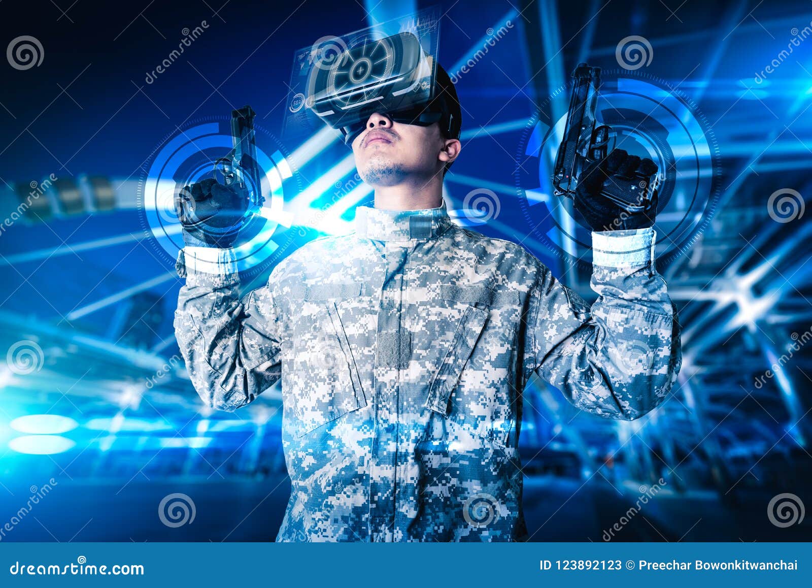 The Abstract Image of the Soldier Use a VR Glasses for Combat ...