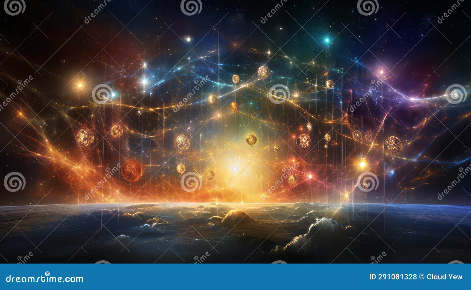Abstract Image of a Space Station Surrounded by Stars Stock ...