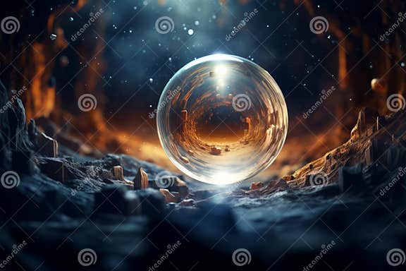 An Abstract Image of a Sphere in a Dark Cave Stock Illustration ...