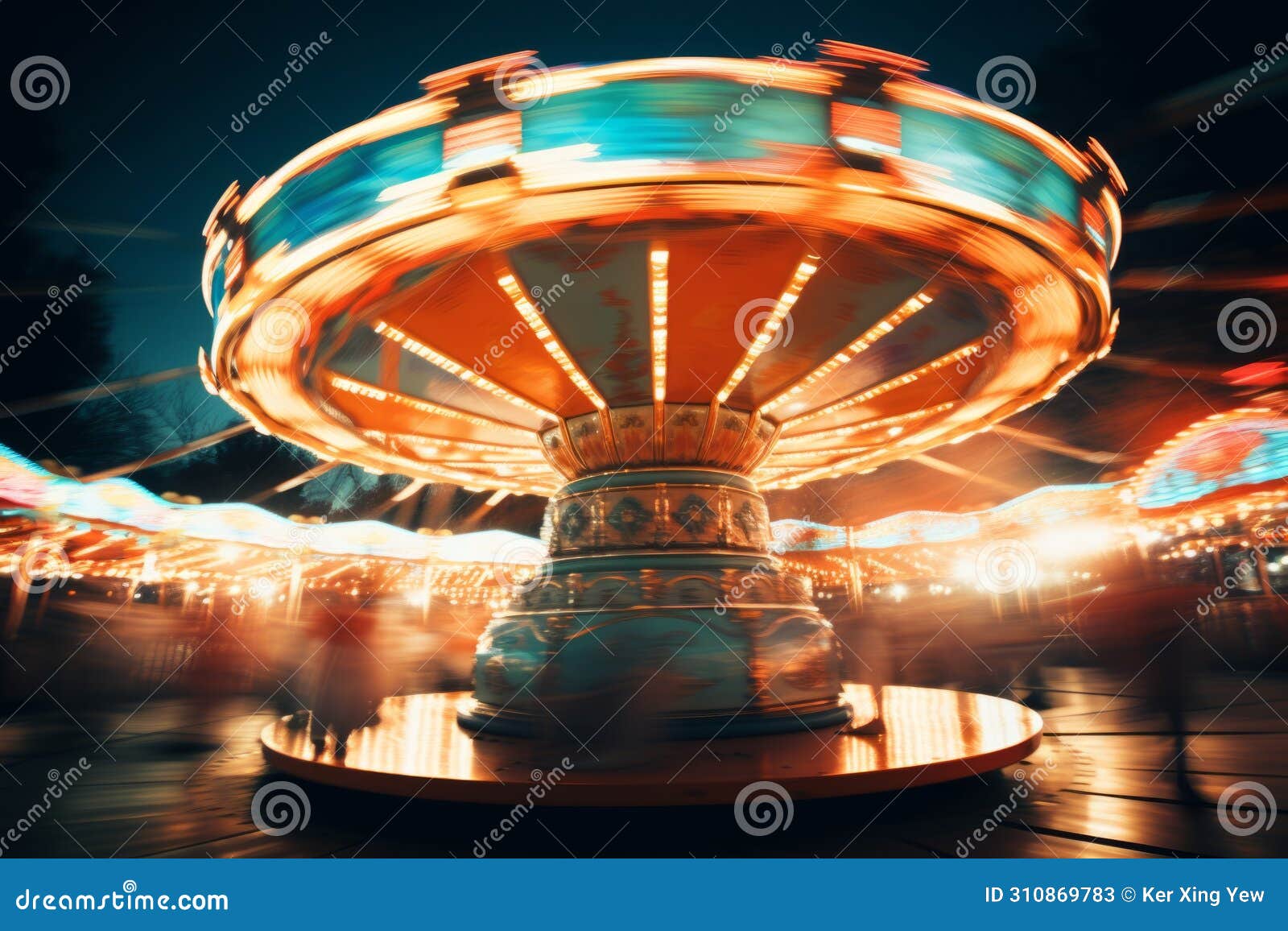 An Abstract Image of a Spinning Carousel Ride at an Amusement Park ...